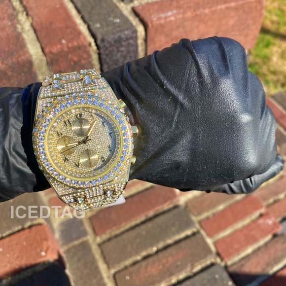 Accessories | Iced Bling Out Mens Luxury White Gold Plated Arabic Dial ...